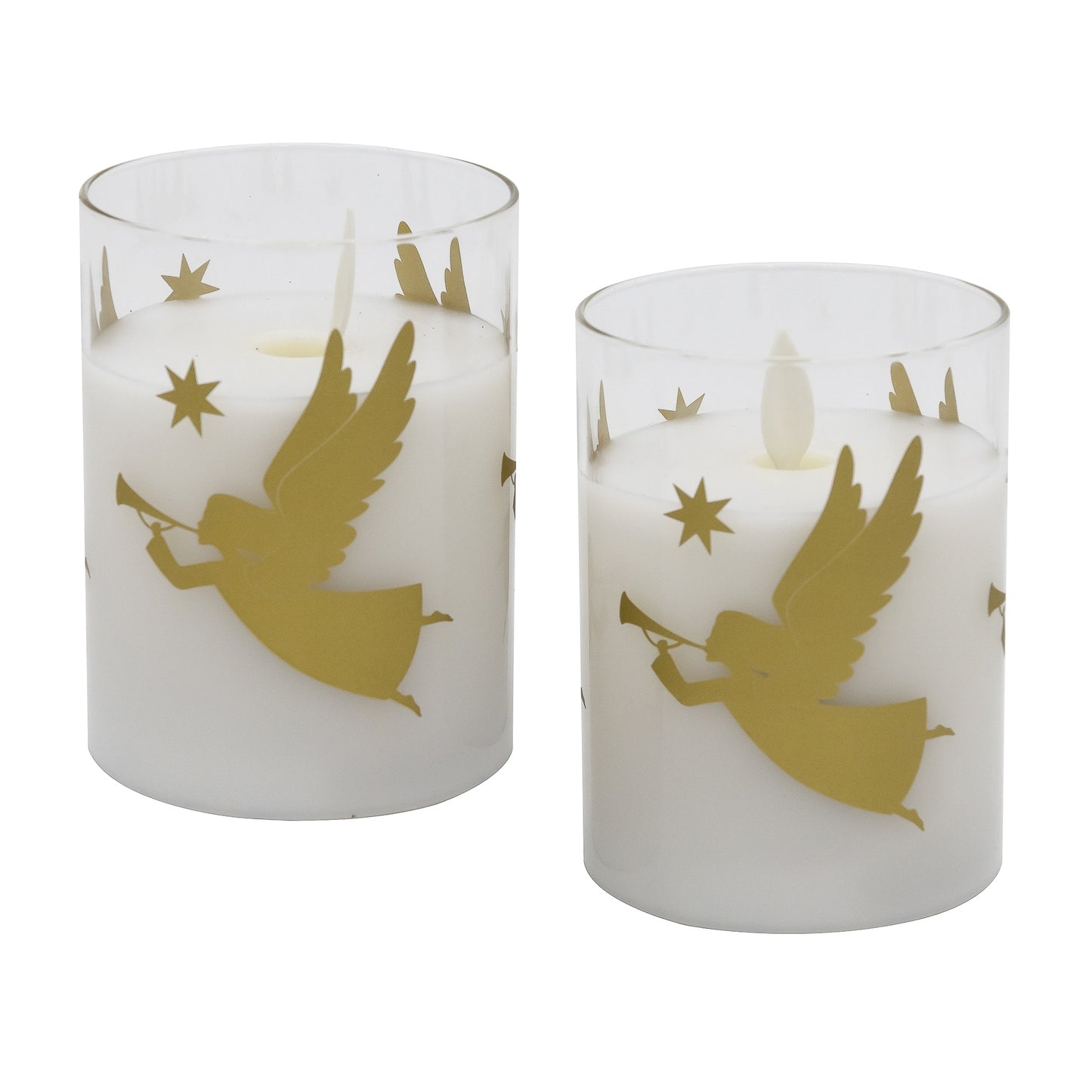 Battery Operated LED Glass Candles with Flickering Flame, Gold Angels ...