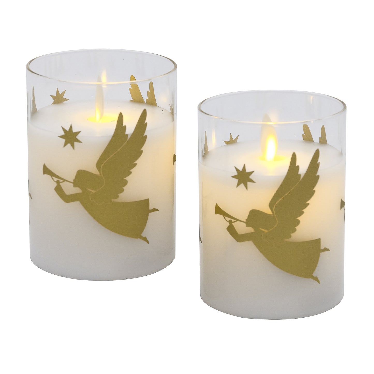 Battery Operated LED Glass Candles with Flickering Flame, Gold Angels ...
